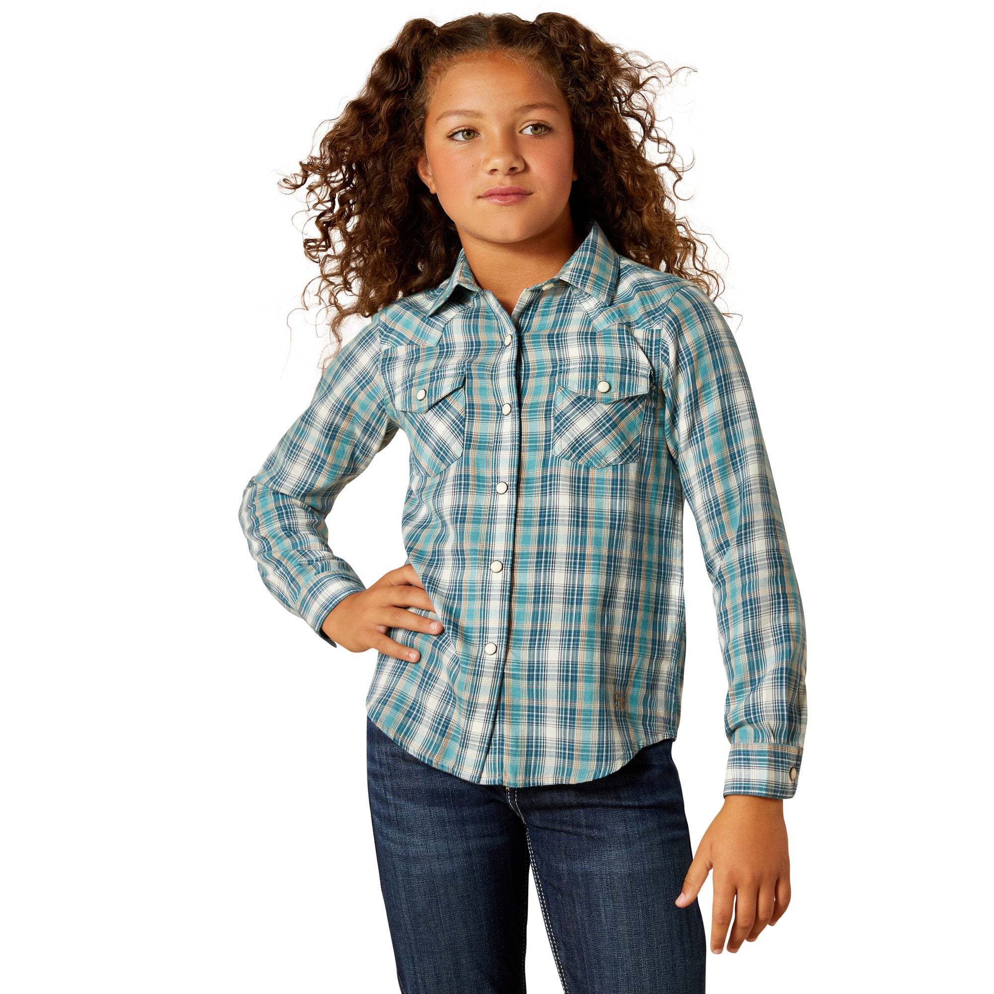 Girls Darla Snap Loose Shirt Aquamarine Plaid - 10062843 - Livestock ...